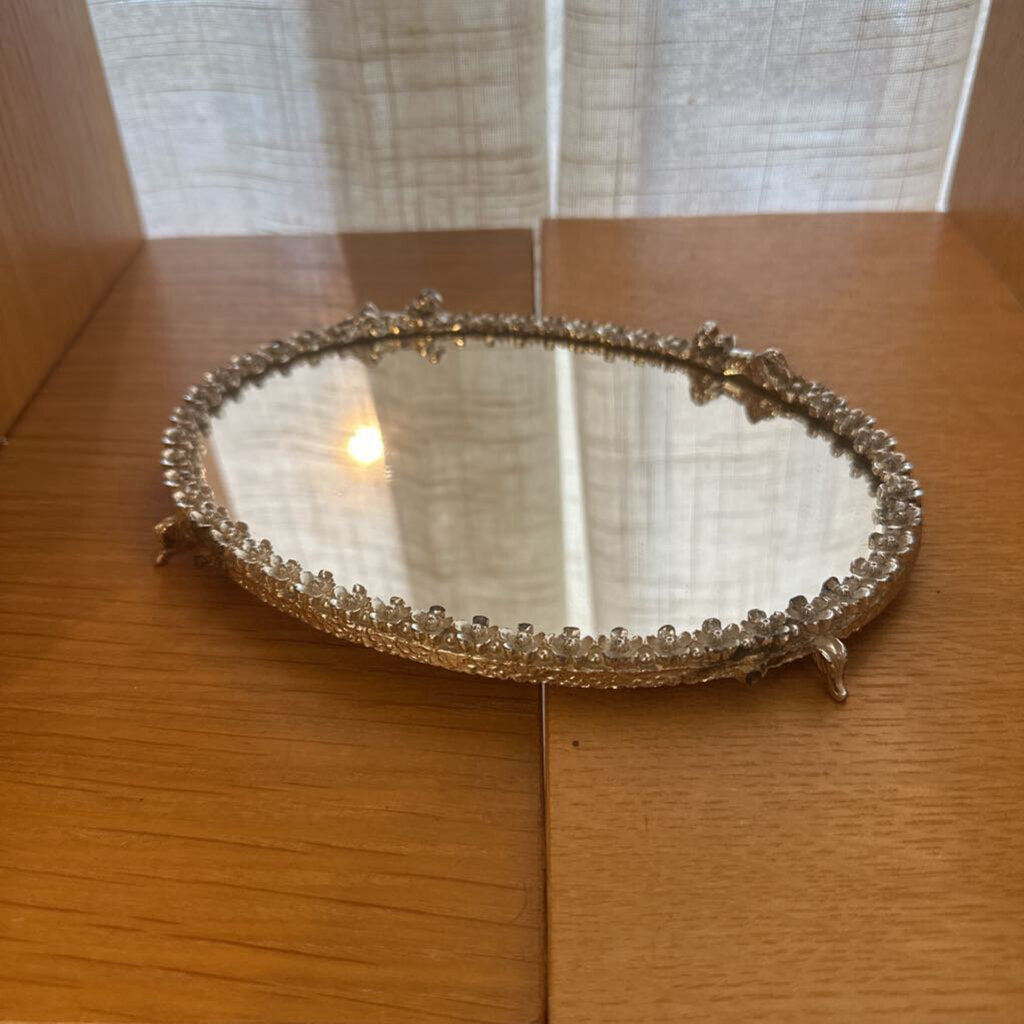 Vintage Sam Fink Cherubs Floral Oval Footed Vanity Mirror